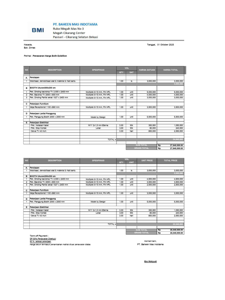 Penawaran Harga Booth Exhibition 2025 | PDF