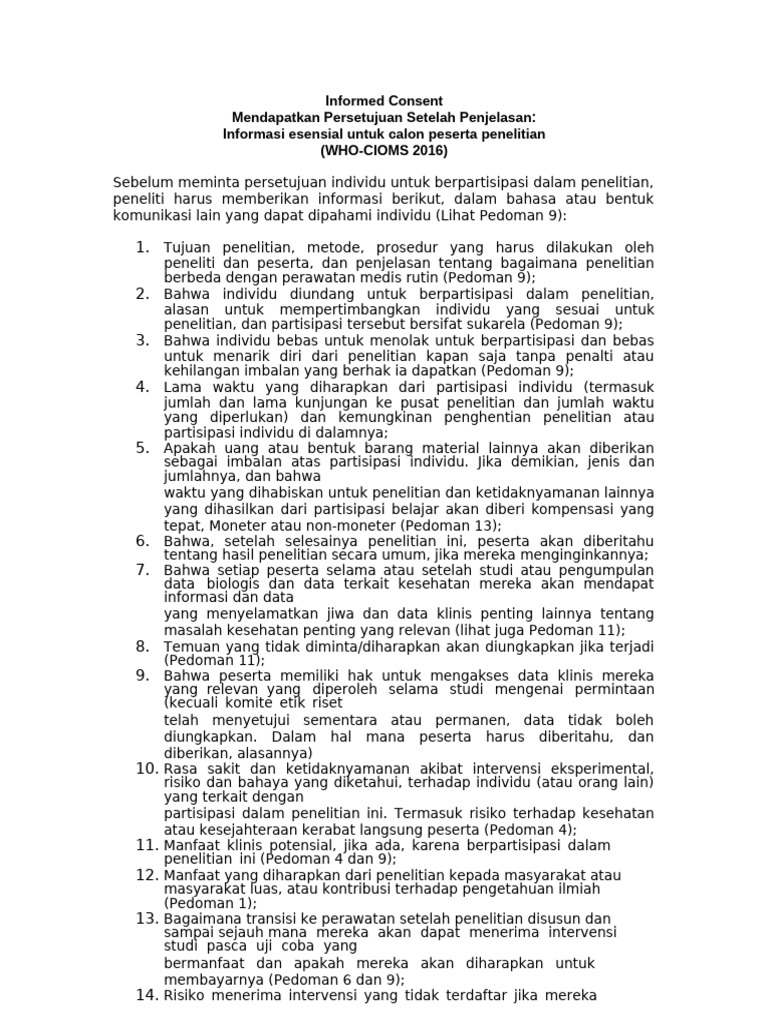 Formulir Informed Consent WHO-1 (2) | PDF