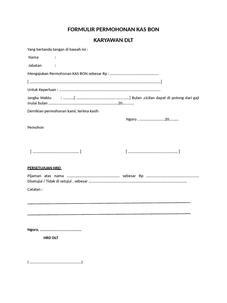 Formulir Permohonan Kas Bon | PDF