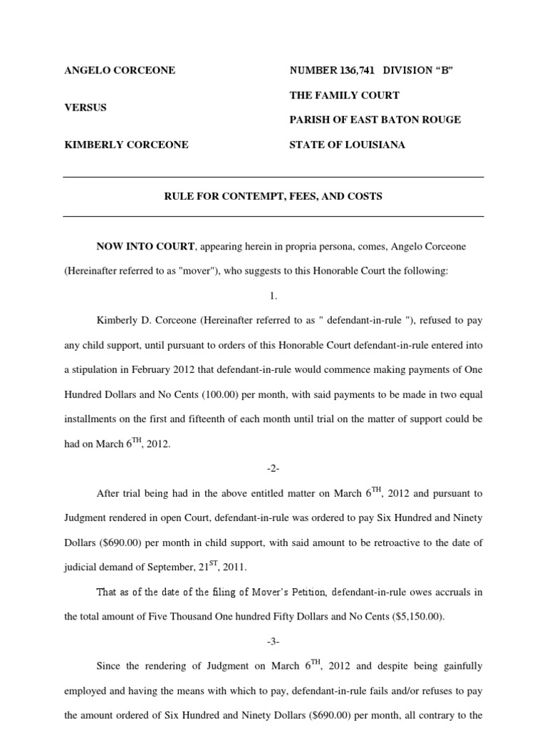 Past Due Child Support Rule For Contempt Fees and Costs | PDF | Child ...