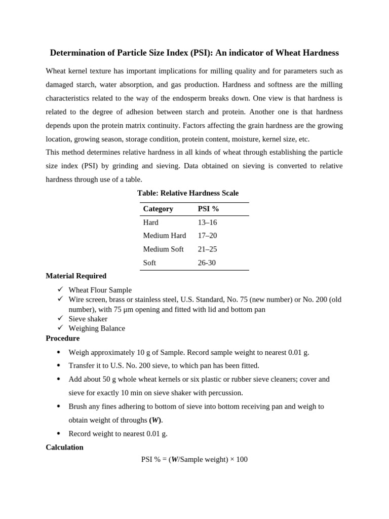 Particle Size Index for Wheat Hardness | PDF