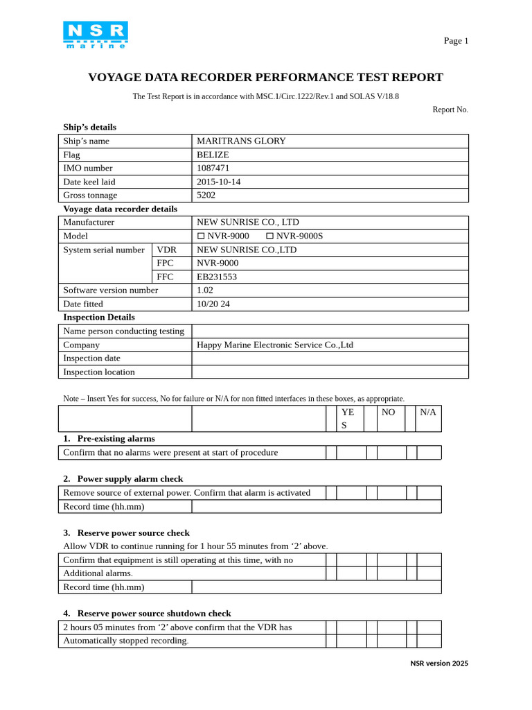 Voyage Data Recorder Test Report | PDF | Telecommunications