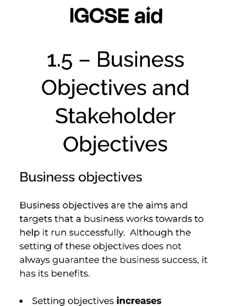 Business Objectives and Stakeholder Objectives | PDF