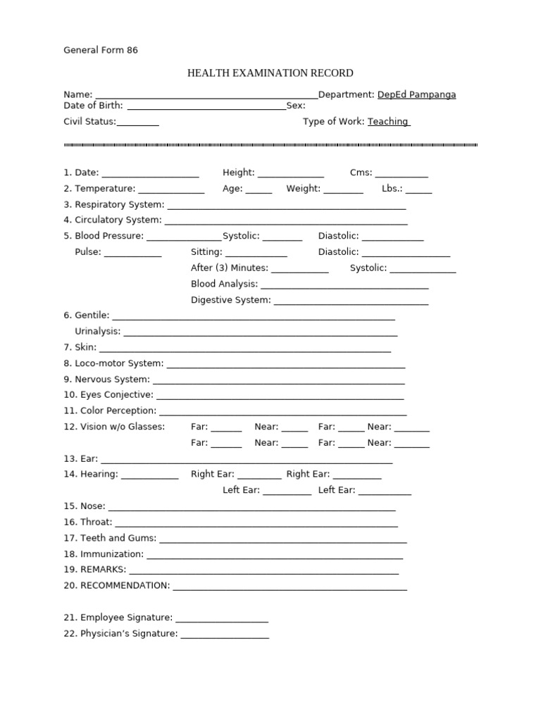 Return to Duty Form 86 | PDF | Blood Pressure