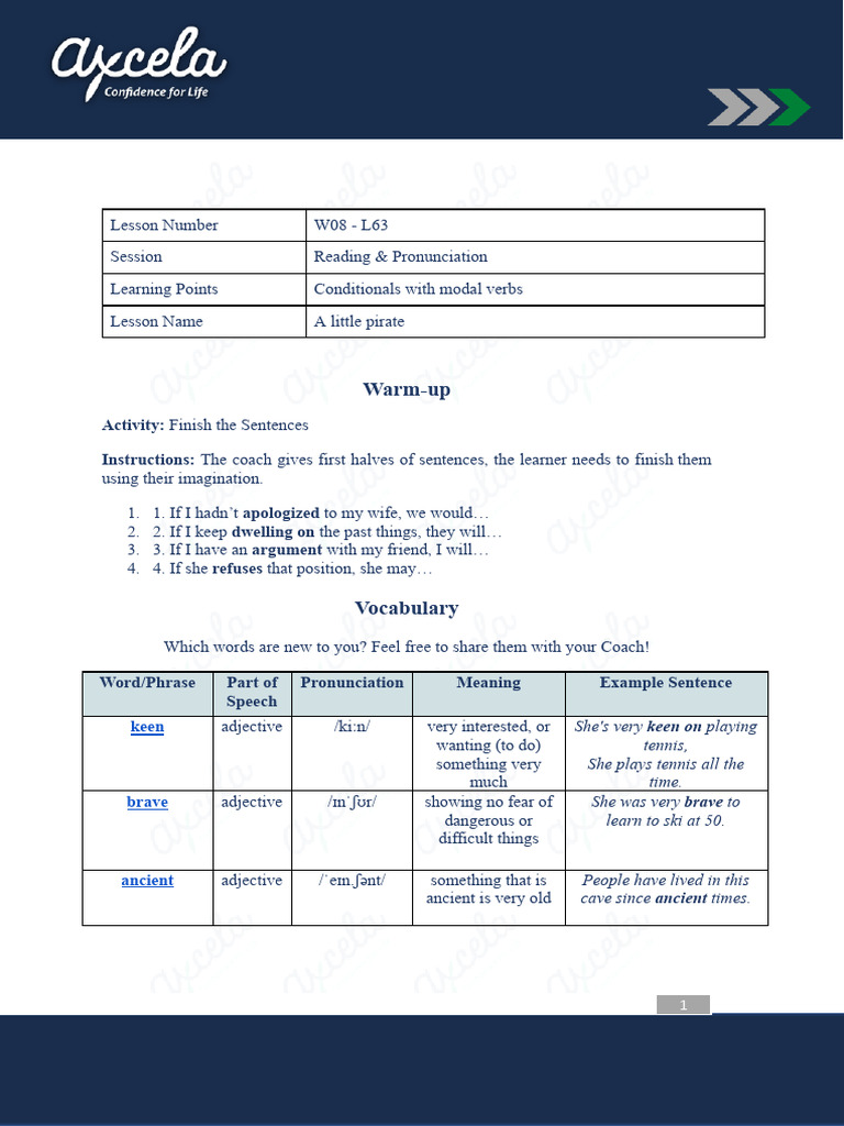 W08L63 - For Learner - A Little Pirate | PDF | Adjective | Verb