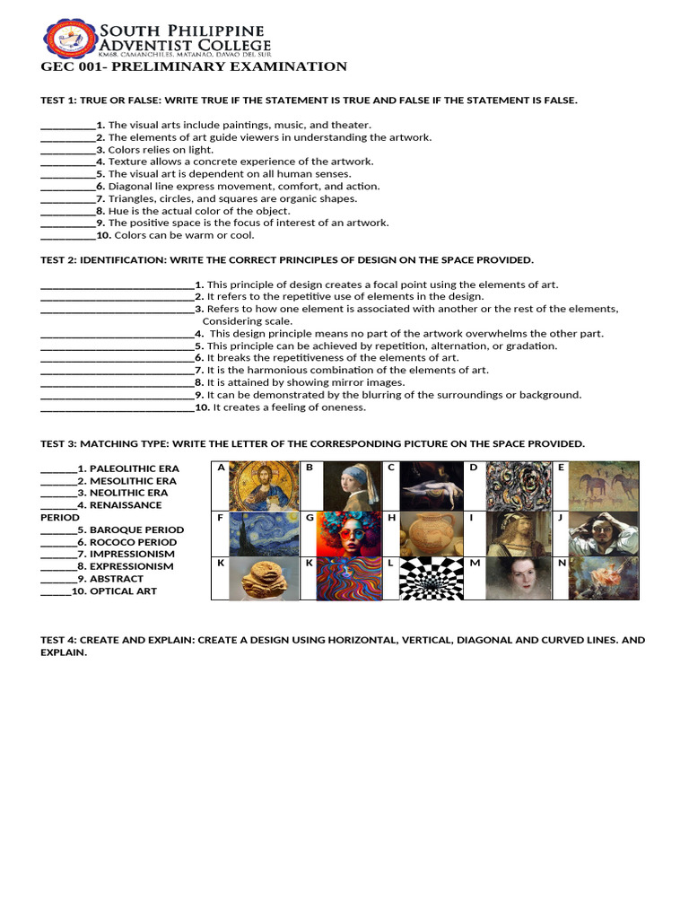 GEC 001 Visual Arts Examination Guide | PDF