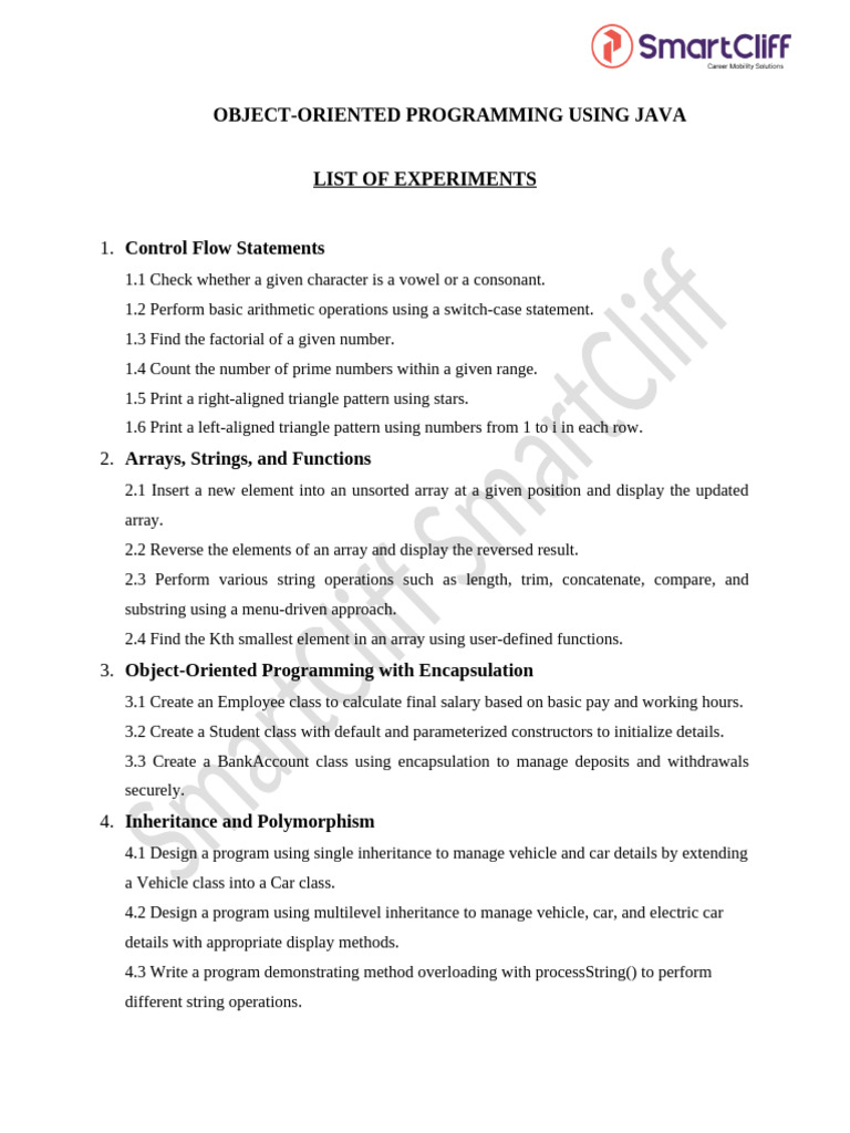 List of Experiements - Object-Oriented Programming Using Java | PDF | Method (Computer ...