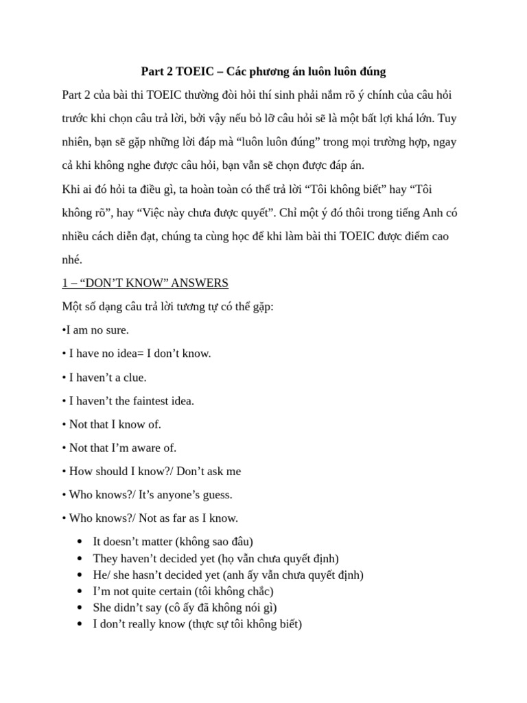 Part 2 TOEIC | PDF