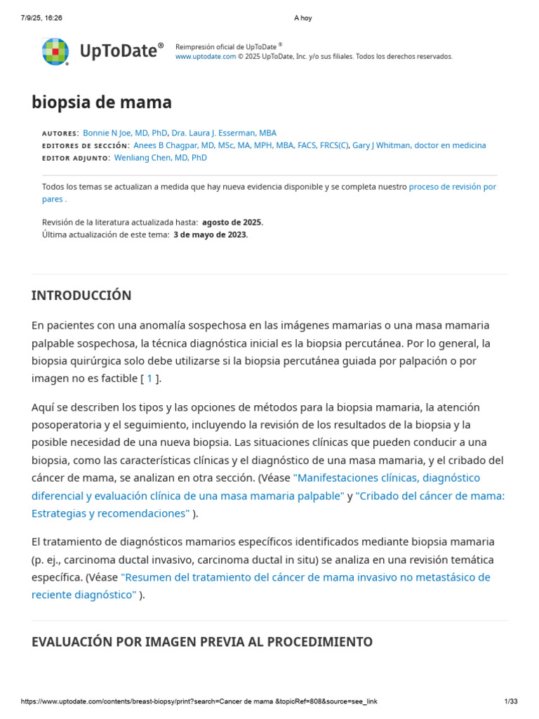 Guía de Biopsia de Mama y Diagnóstico | PDF | Cáncer de mama | Biopsia