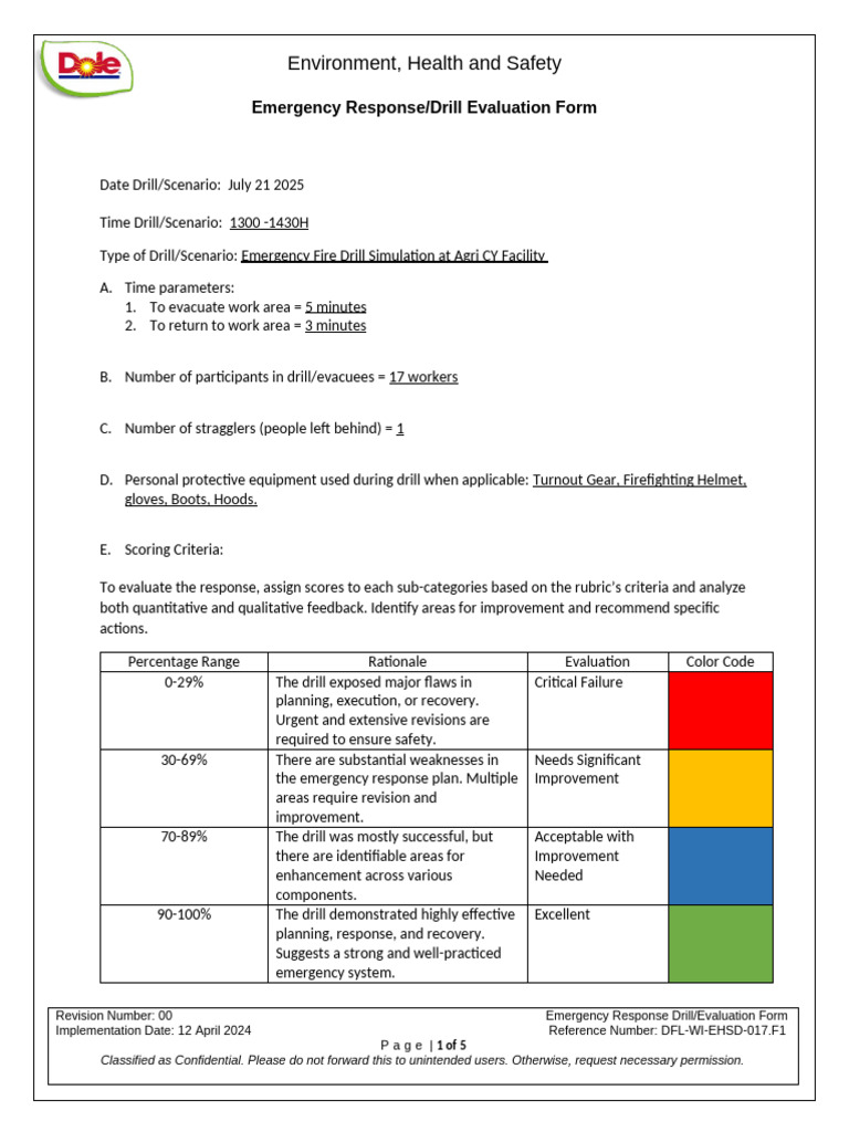 Emergency Fire Drill Evaluation Form | PDF | Emergency Evacuation ...