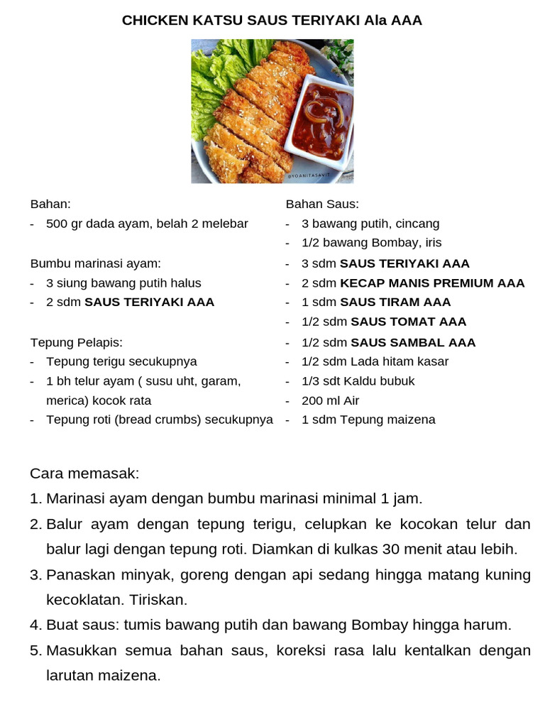 Chicken Katsu Saus Teriyaki Ala Aaa | PDF
