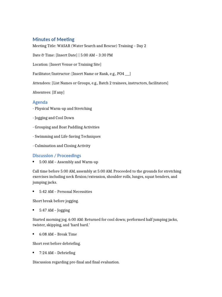 WASAR Training Day 2 Meeting Minutes | PDF