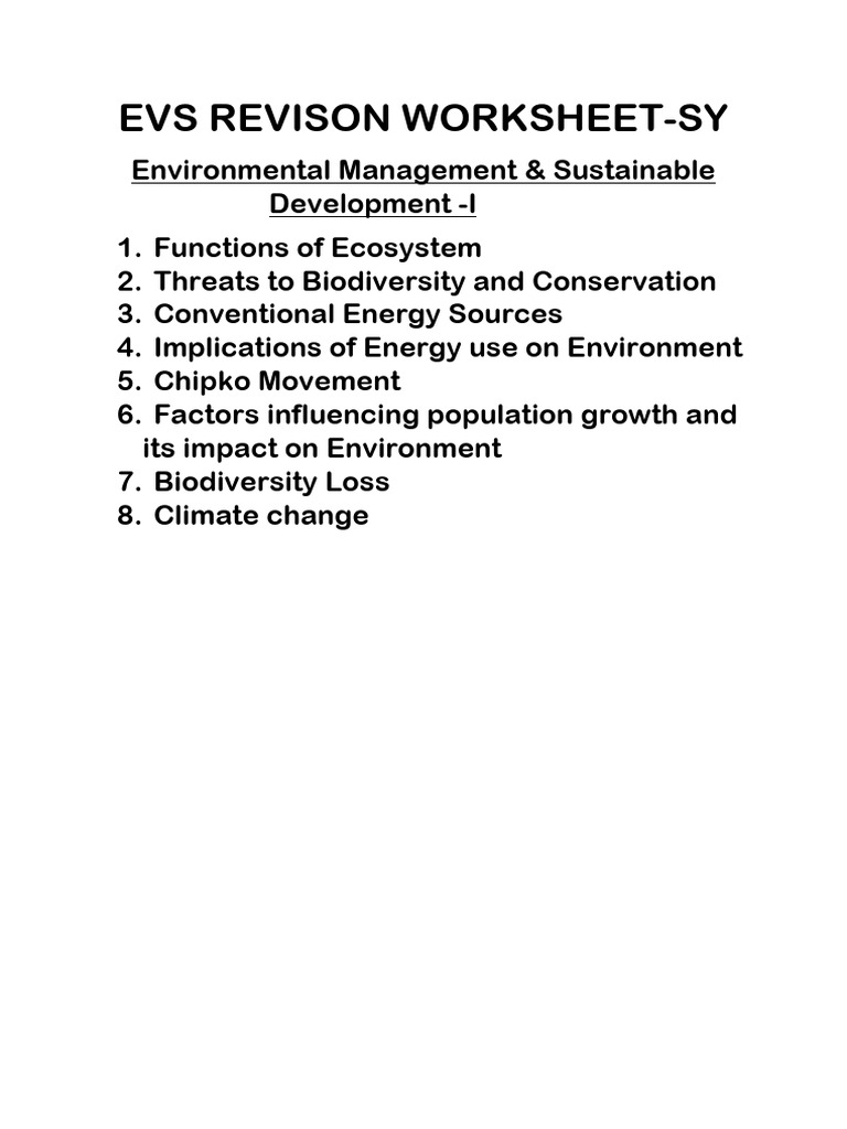 Sy Evs Revison Worksheet[1] | PDF