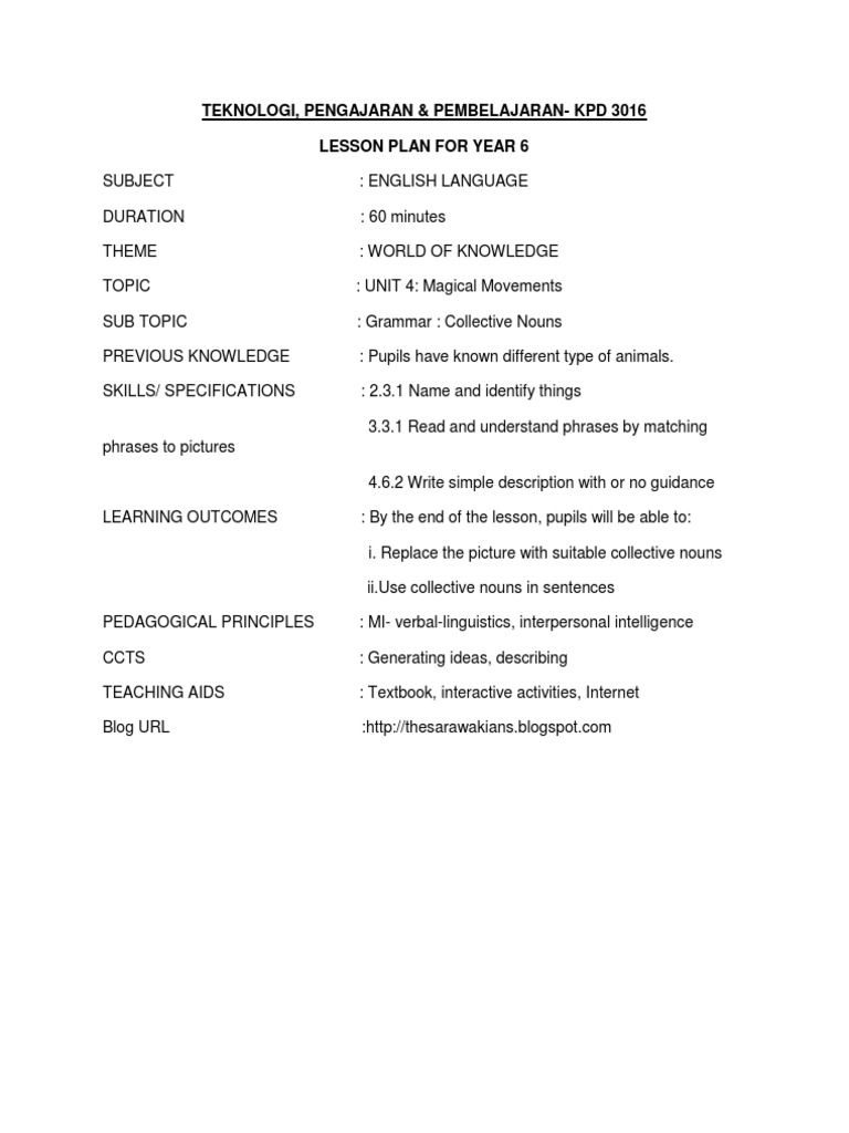 Lesson Plan TEKNOLOGI | PDF | Lesson Plan | Noun