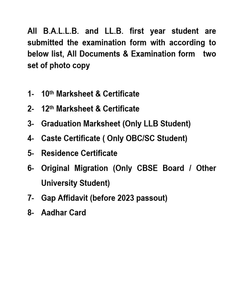 First Year LL.B. Exam Form Requirements | PDF
