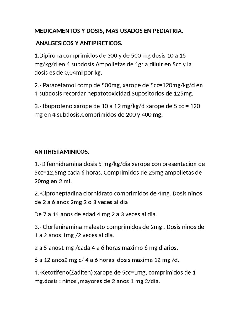 Medicamentos y Dosis en Pediatría | PDF | Organización Mundial de la ...