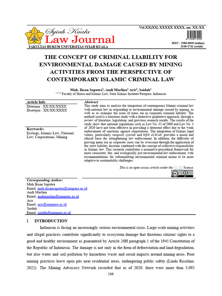 Islamic Criminal Liability in Mining Damage | PDF | Mens Rea | Crimes