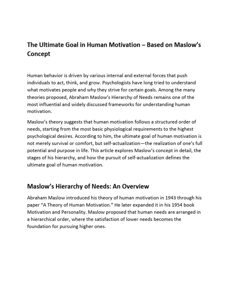 The Ultimate Goal in Human Motivation | PDF | Self Actualization ...