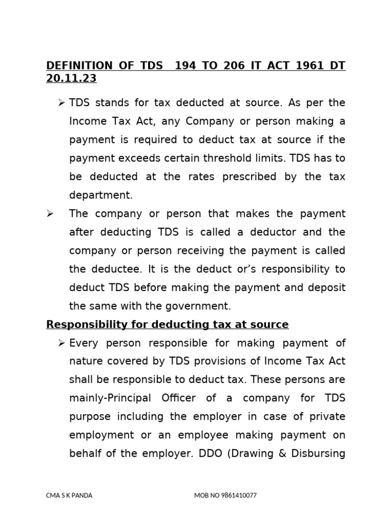 TDS SEC 194 -206 DEC 2024 | PDF | Taxes | Payments
