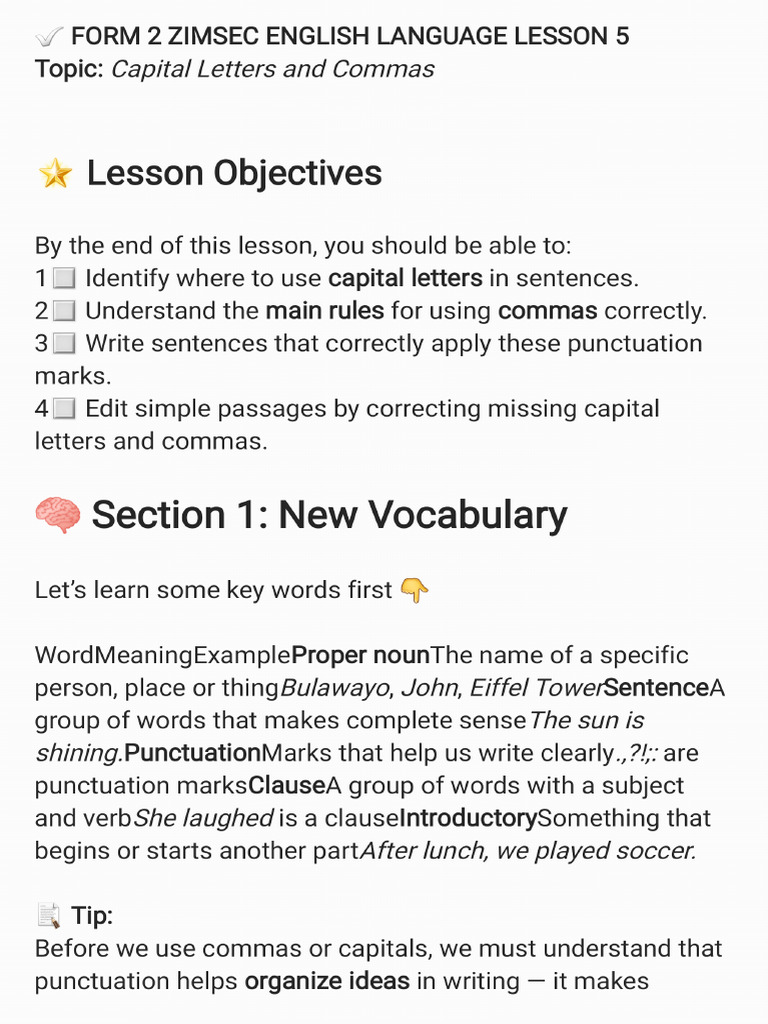 Form 2 Zimsec English Language Lesson | PDF