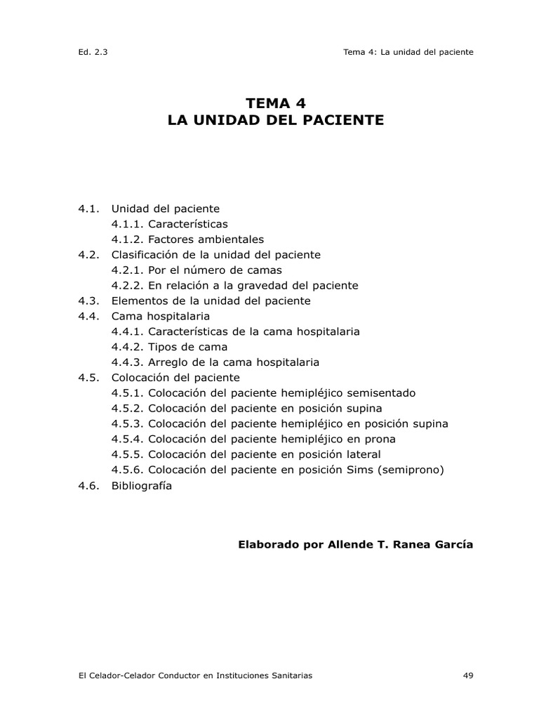 Tema 4 - La Unidad Del Paciente | PDF | Cama | Lecho