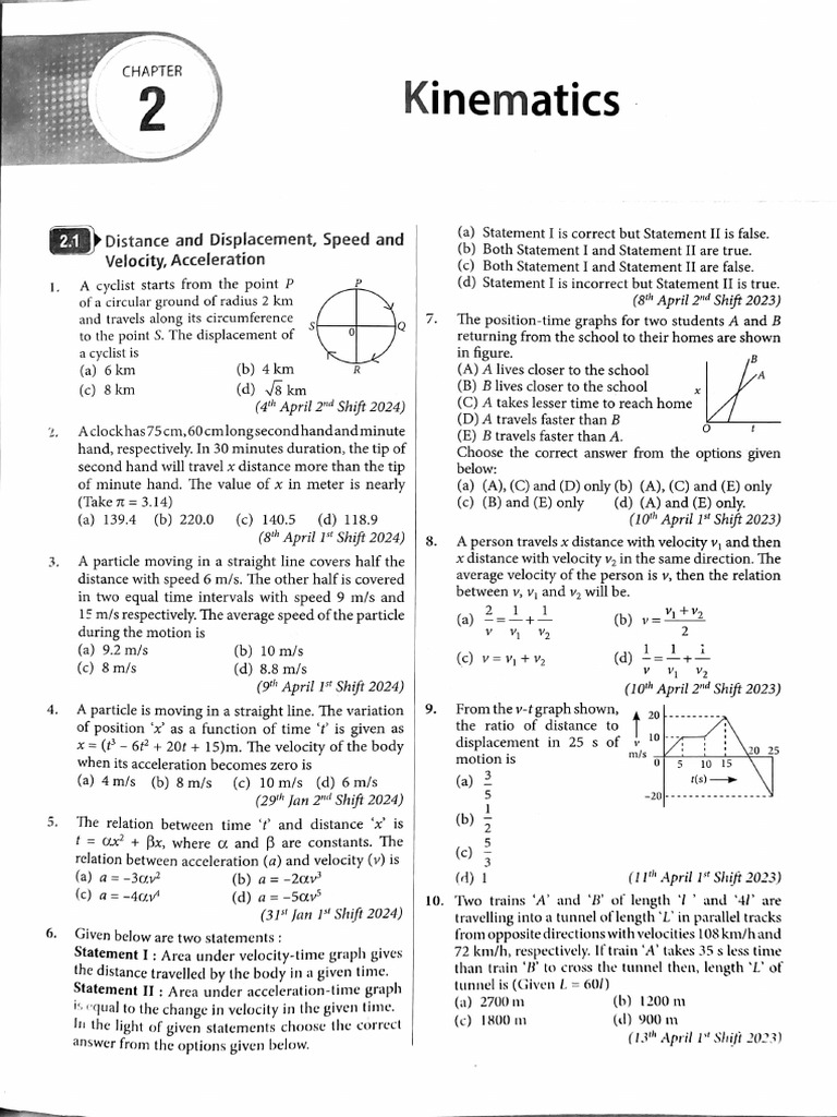 JEE Kinematics | PDF | Speed | Velocity