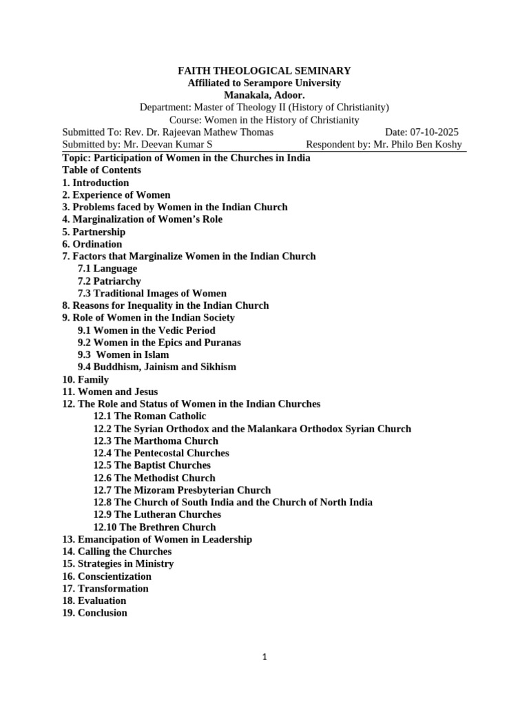 Women’s Role in Indian Churches | PDF | Patriarchy | Ordination