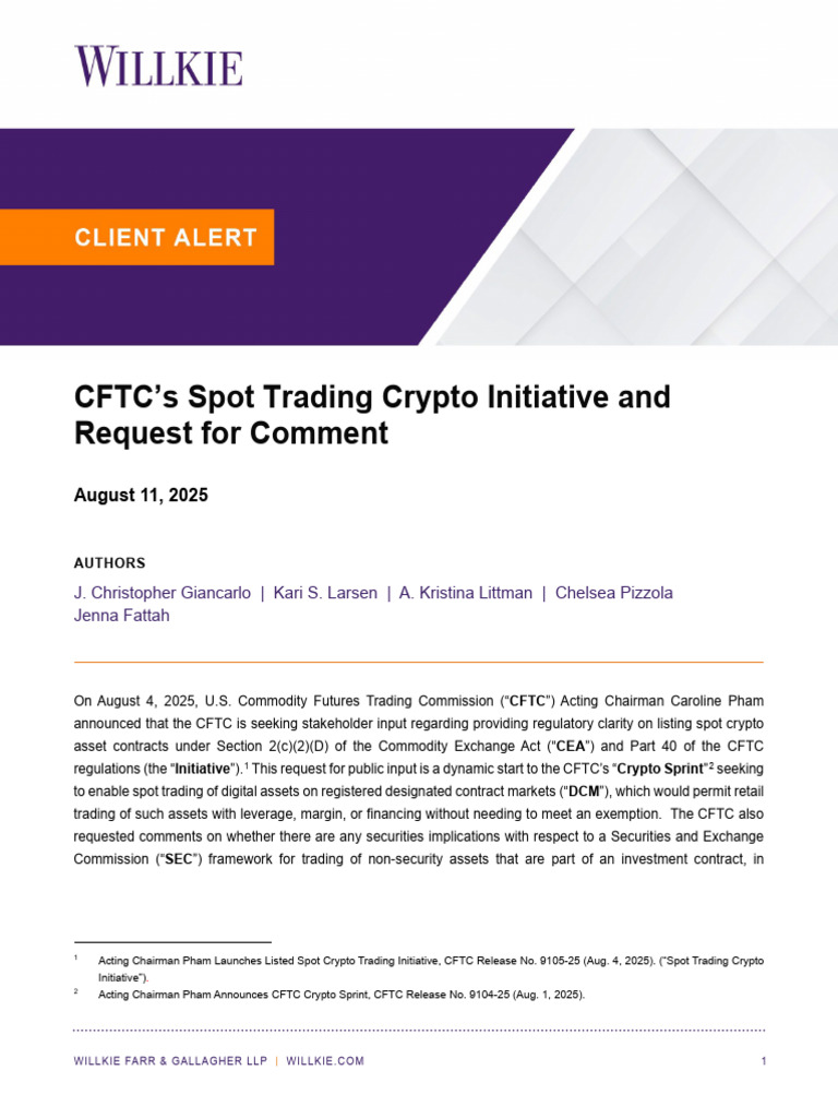 Cftcs Spot Trading Crypto Initiative and Request For Comment | PDF ...