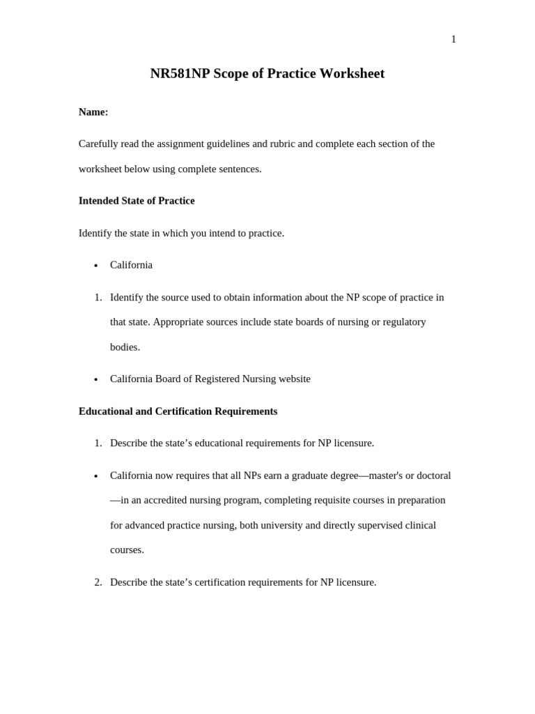 NR581NP Scope of Practice Worksheet | PDF | Health Sciences | Social Programs
