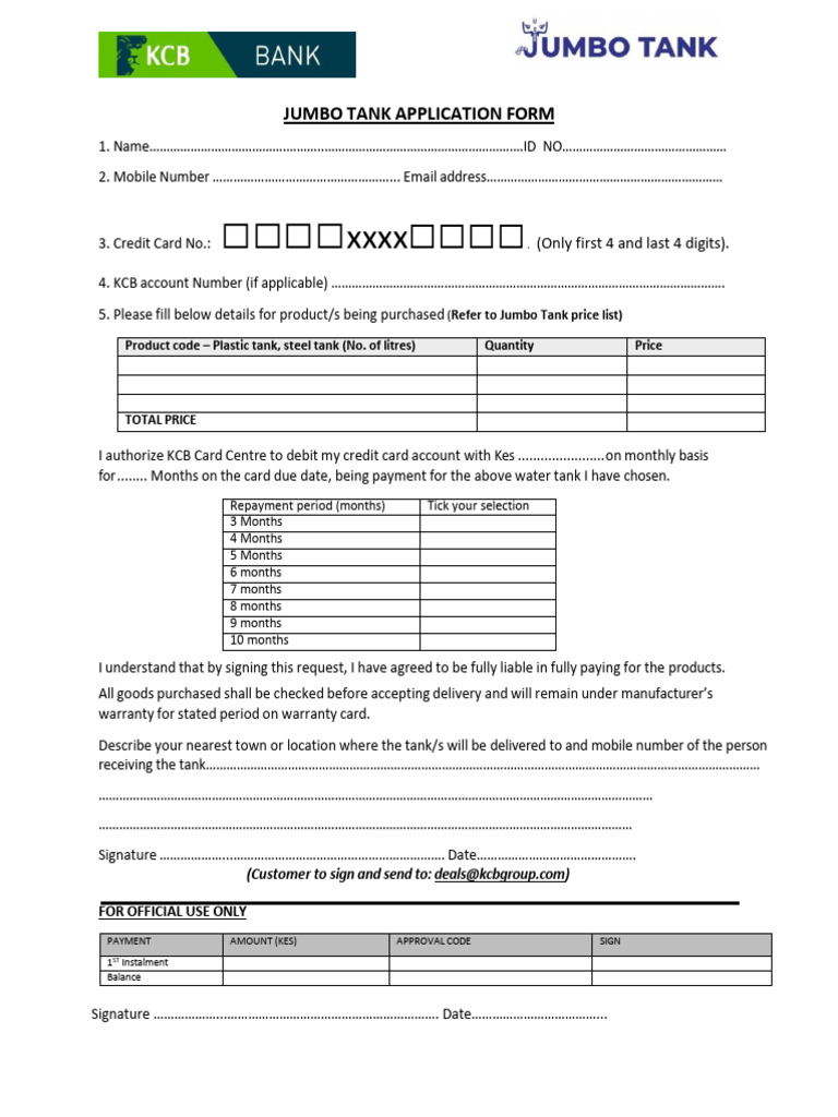Jumbo Tank Application Form August | PDF