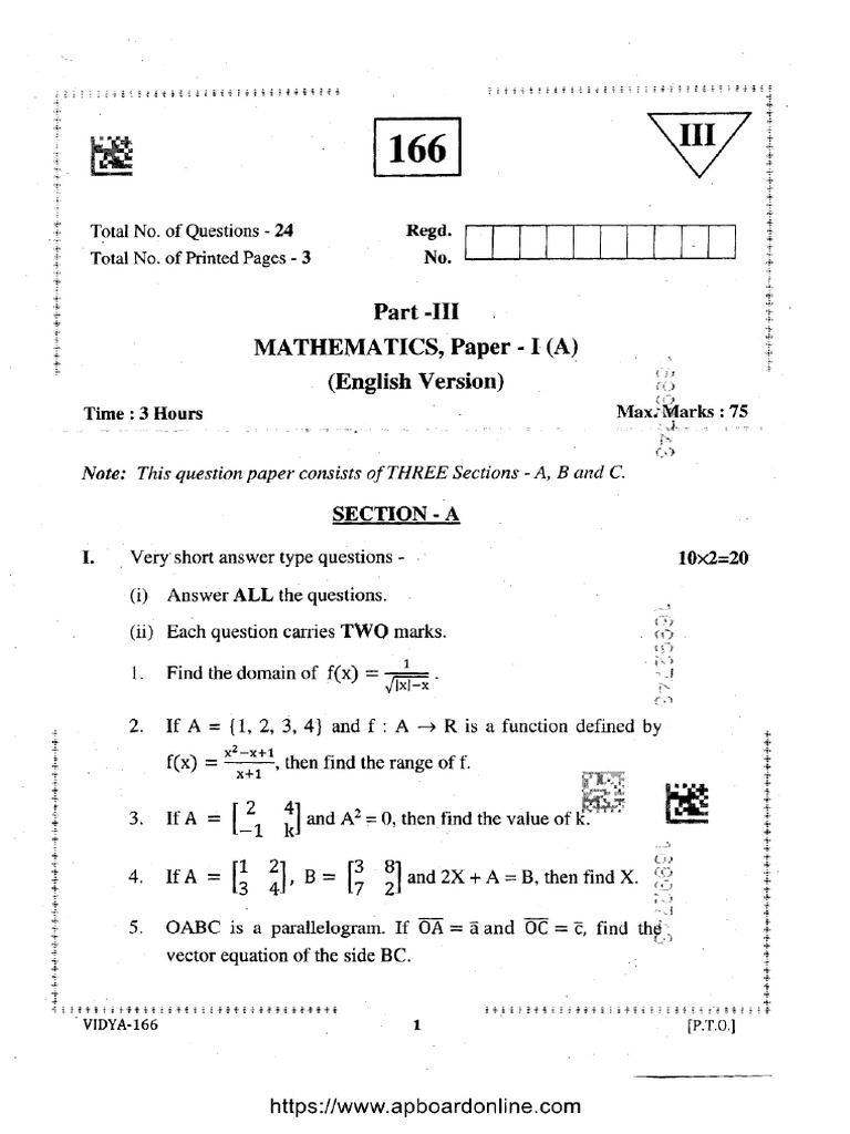 AP Inter 1 Year Mathematics p1 A 166 2025 | PDF