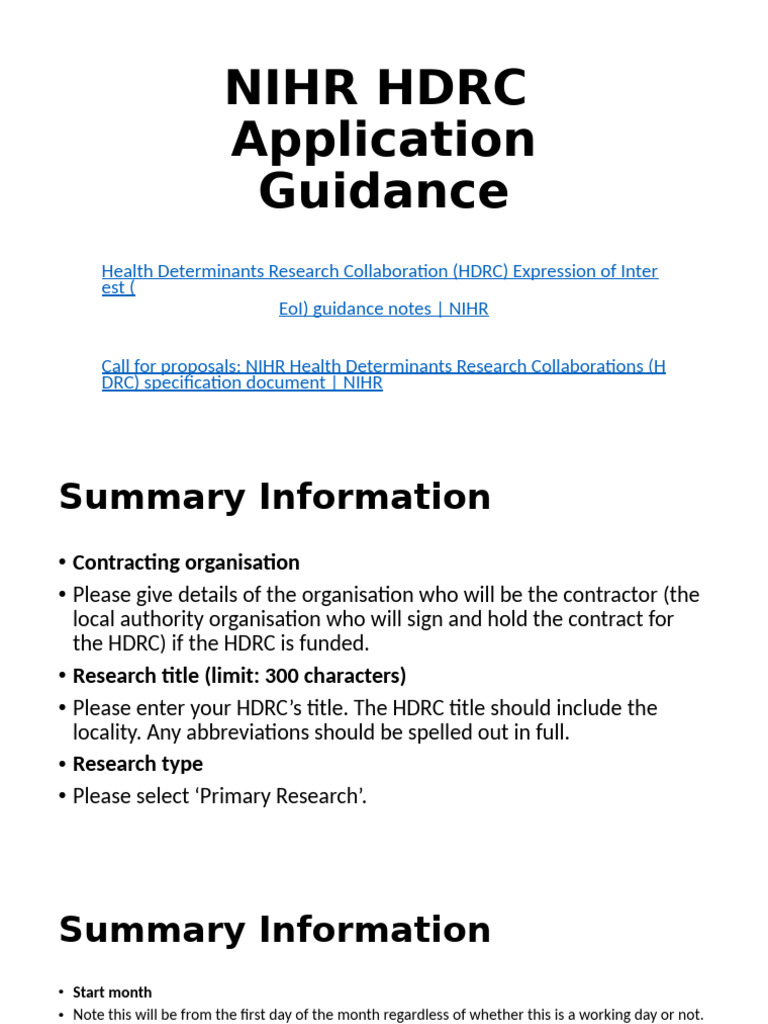NIHR HDRC Application Guidance | PDF | Governance