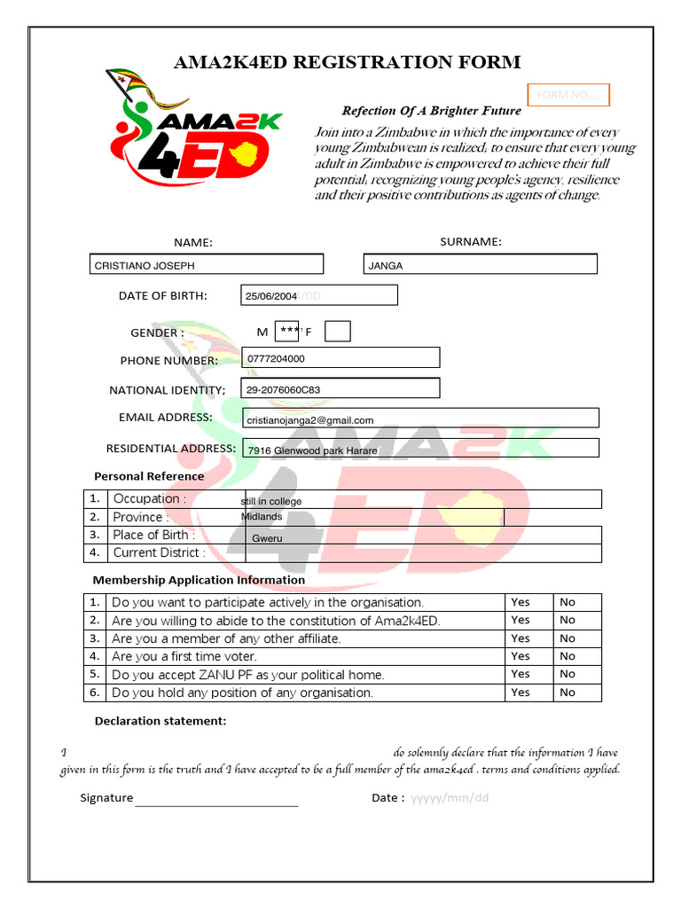 Ama2k4ED Membership Application Form | PDF | Zimbabwe