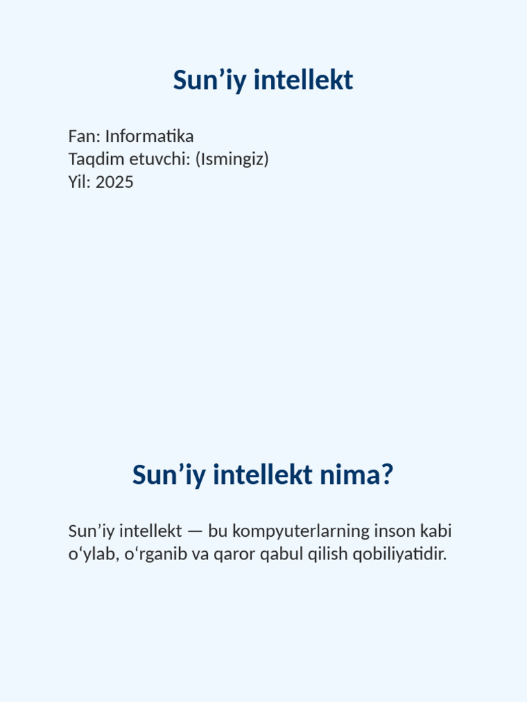 Suniy Intelekt Zamonaviy | PDF