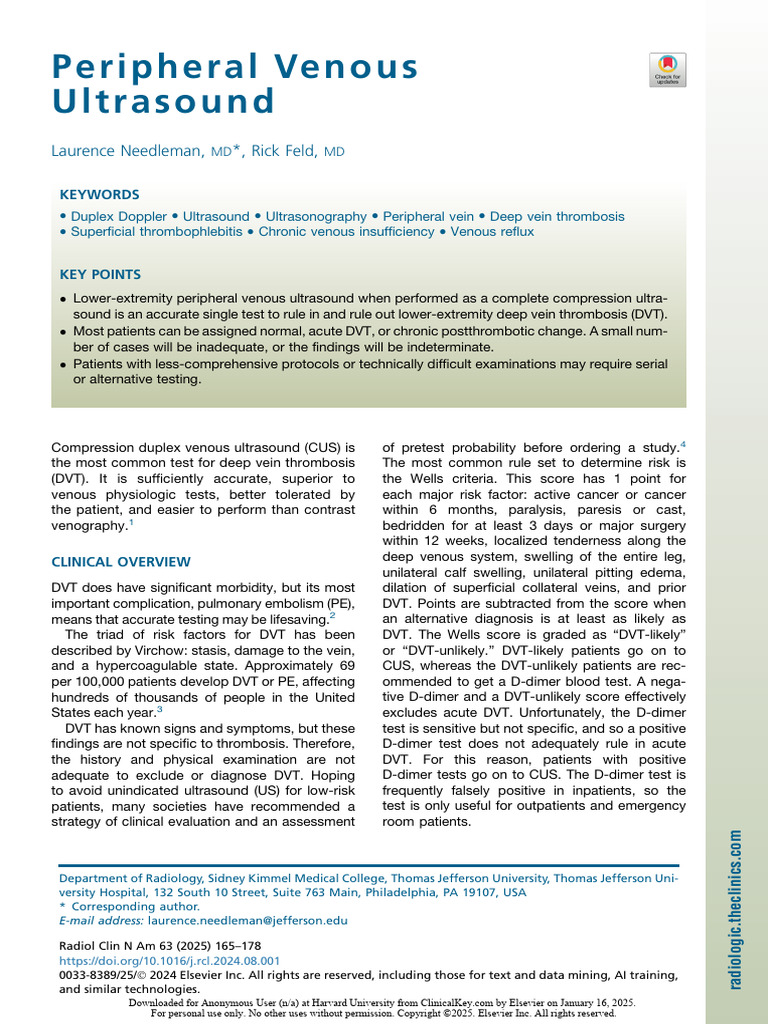 Peripheral Venous Ultrasound for DVT Detection | PDF | Vein | Thrombosis