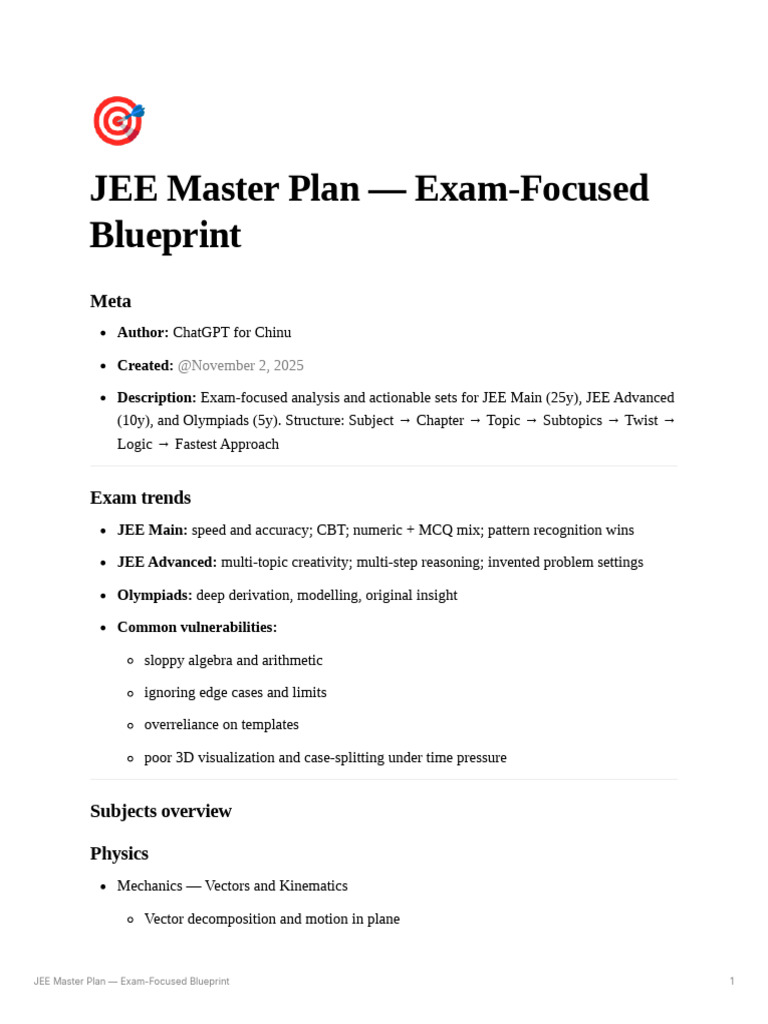 JEE Exam-Focused Study Blueprint | PDF | Integral | Determinant