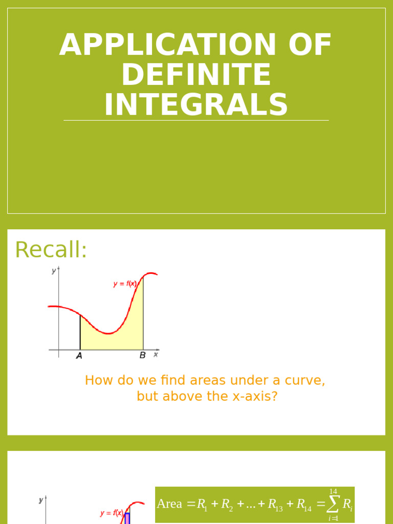 Application of Definite Integrals | PDF | Integral | Area