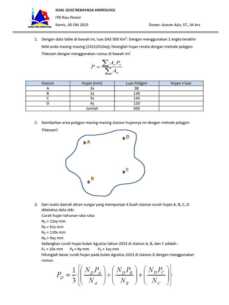 Modul 6 Soal Quiz Rekayasa Hidrologi 30 Okt 2025 | PDF