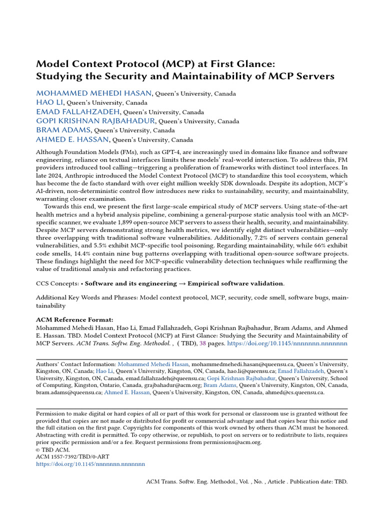 Security and Maintainability of MCP Servers | PDF | Artificial ...