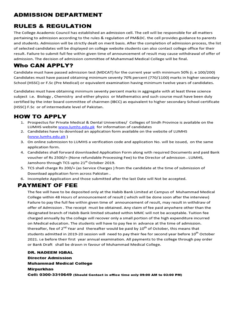 Admission Procedure for Medical College | PDF | University And College ...