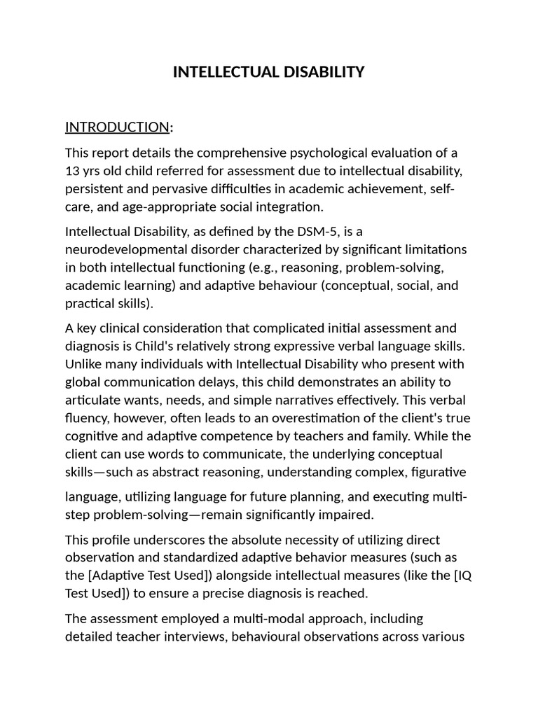 Psychological Evaluation of Intellectual Disability | PDF ...