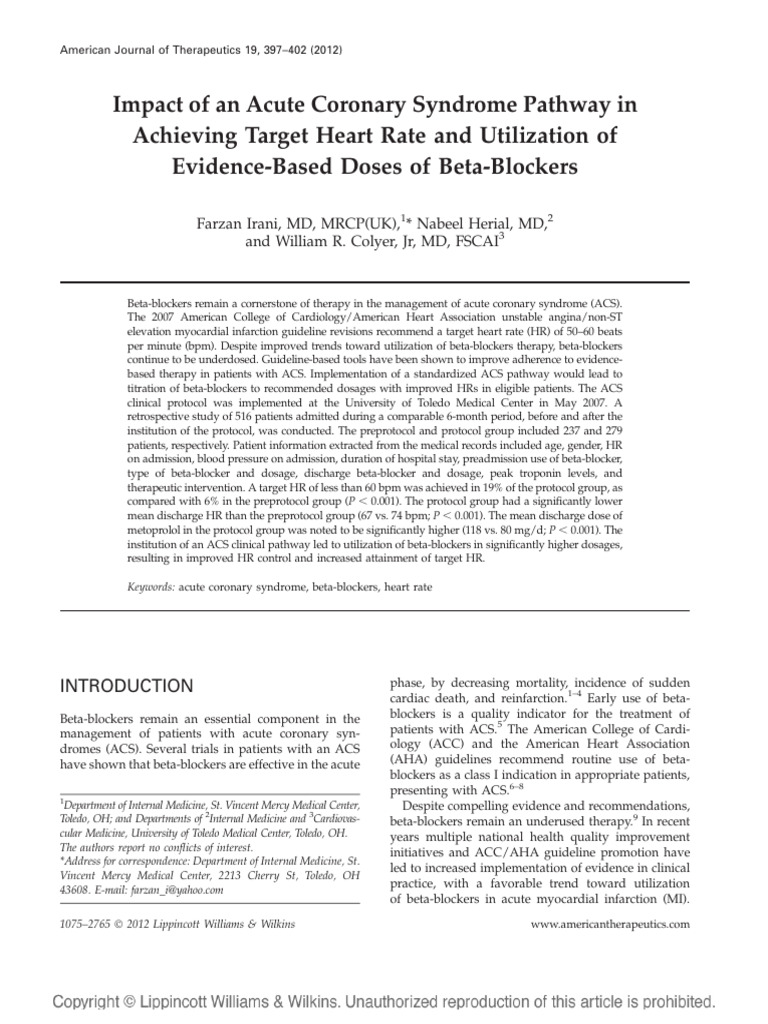 Impact of An Acute Coronary Syndrome Pathway In.3 | PDF | Myocardial ...