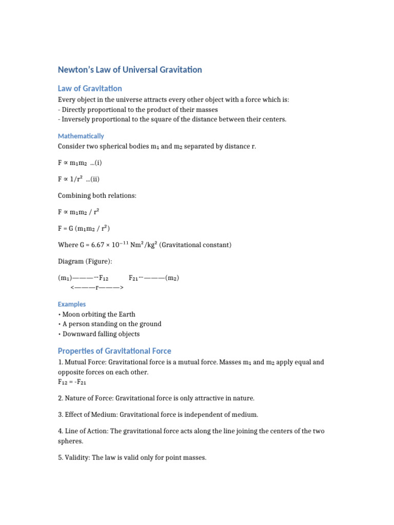 Newtons Law of Gravitation Notes | PDF