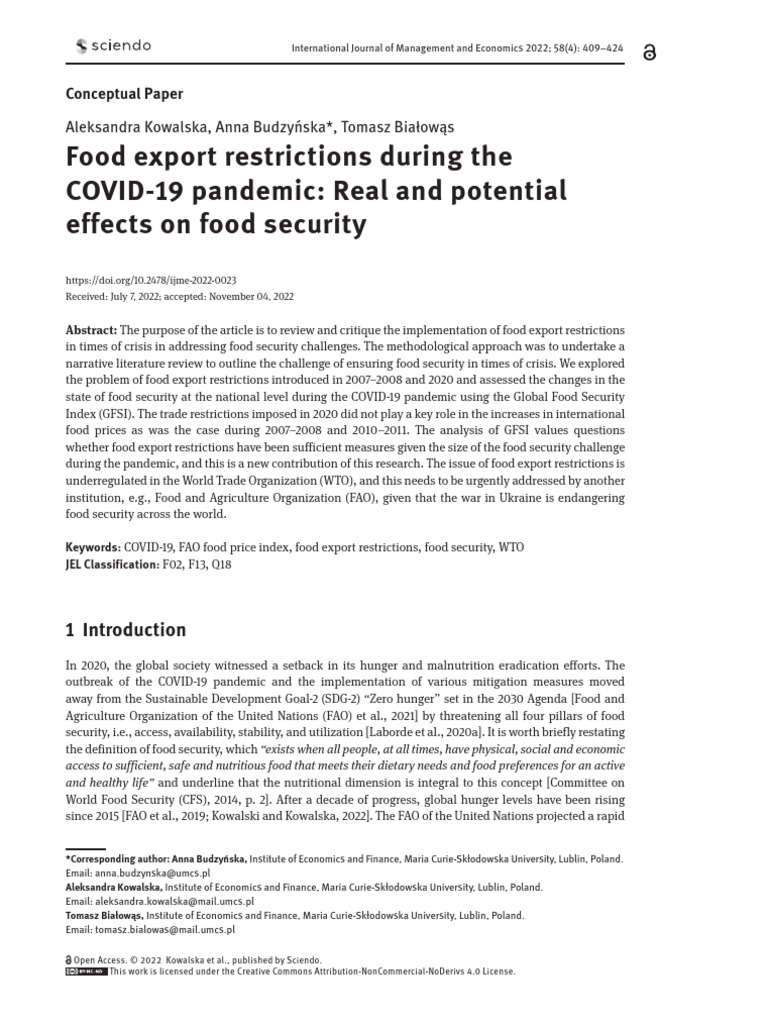 Food Export Restrictions and Security Impact | PDF | Cereals | Food ...