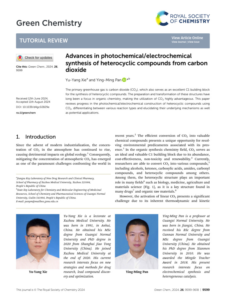 Green Chemistry: Advances in Photochemical/electrochemical Synthesis of ...