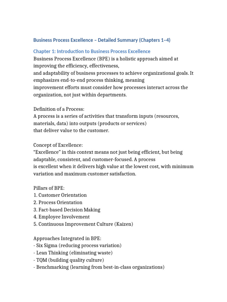 BPE Detailed Summary | PDF | Business Process Management | Business Process