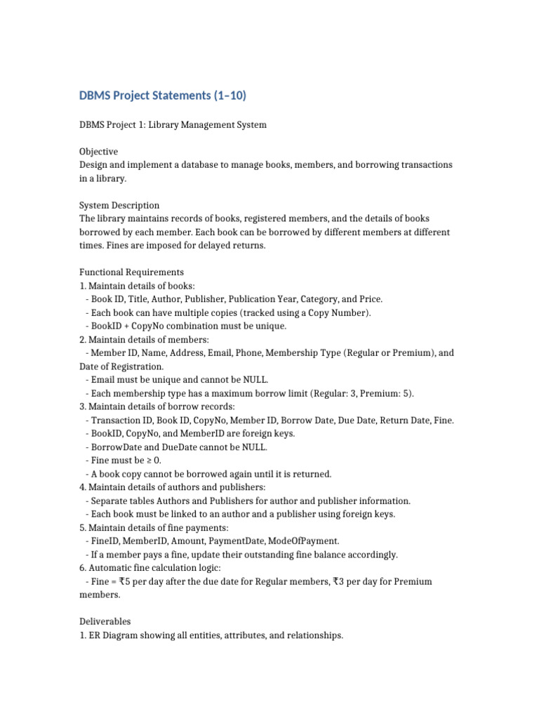 Dbms Project Statements All Pdf Databases Sql