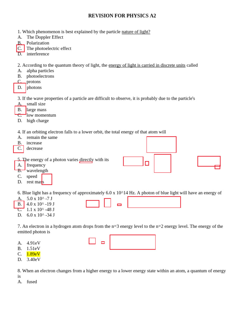 A2 Physics Revision Questions Guide | PDF | Electron | Atoms