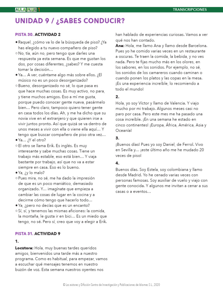 Au Plus 1 Transcripcion U09au Plus 1 Transcripcion U09 | PDF