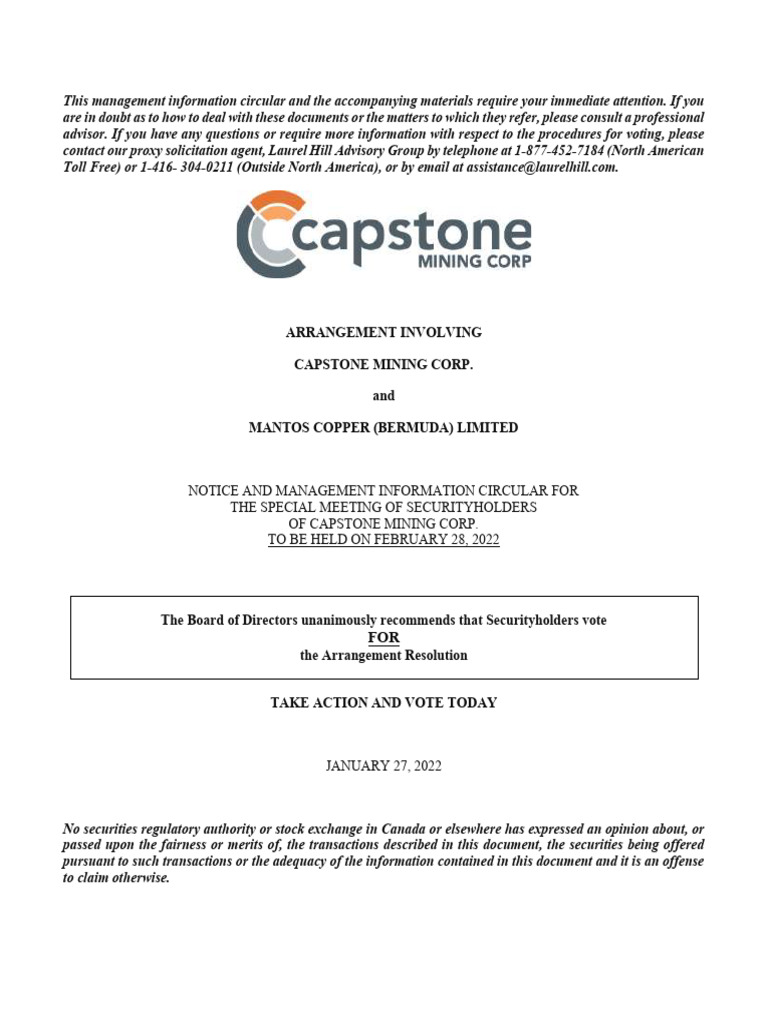 Capstone Mining Corp. Special Meeting Notice | PDF | Securities ...
